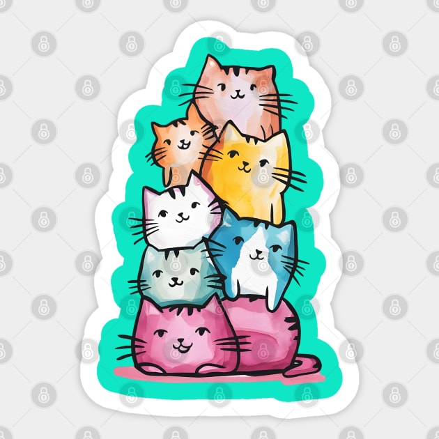 Cute Cartoon Cats Watercolor Cat Sticker Teepublic